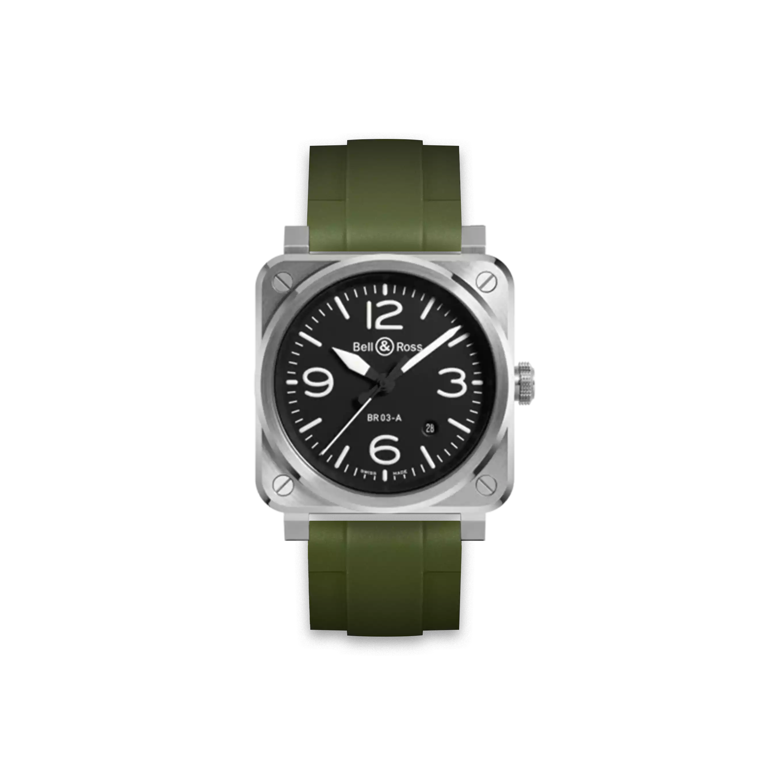 24mm Straight Rubber Strap For Bell & Ross® BR03 Black Steel – ZEALANDE